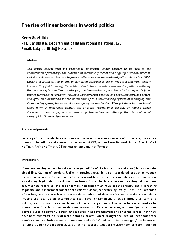 (DOC) The rise of linear borders in world politics