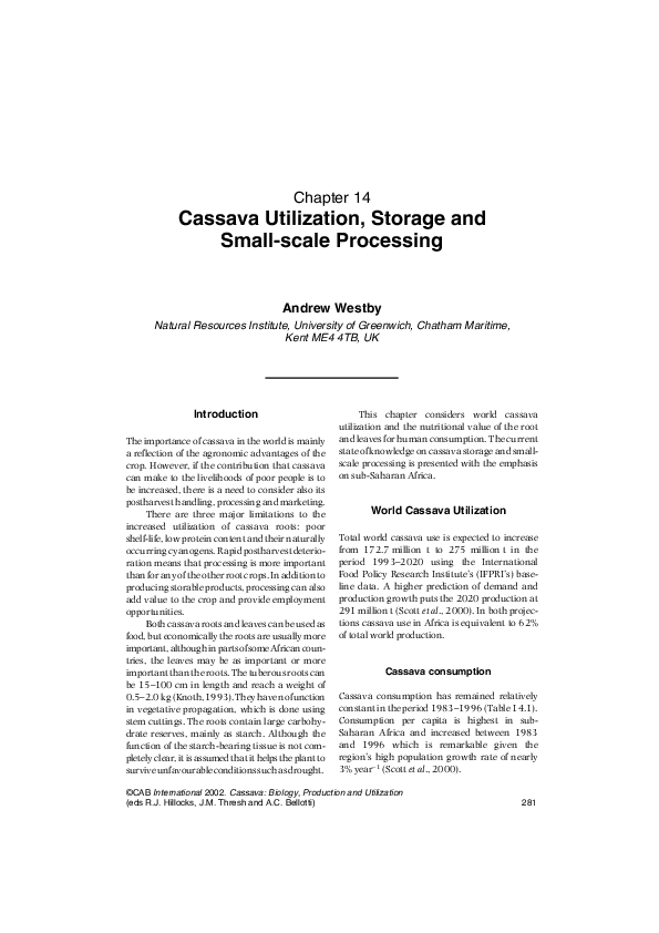 (PDF) Cassava Utilization, Storage and Small-scale Processing