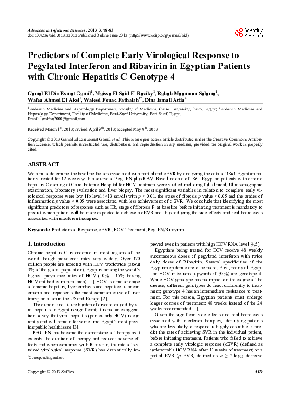 (PDF) Predictors of Complete Early Virological Response to Pegylated ...