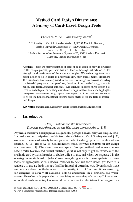 (PDF) Method Card Design Dimensions: A Survey of Card-Based Design Tools