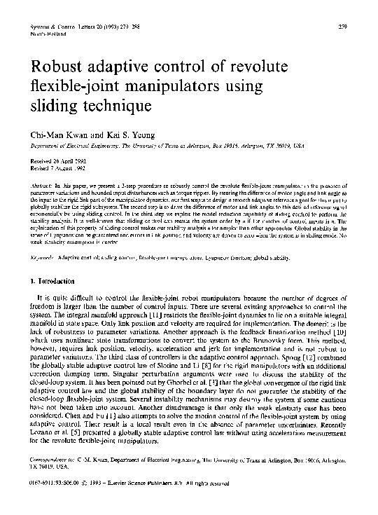 (PDF) Robust adaptive control of revolute flexible-joint manipulators using sliding technique
