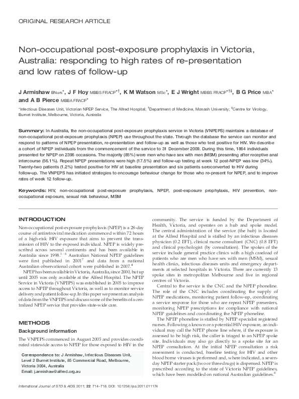 (PDF) Non-occupational post-exposure prophylaxis in Victoria, Australia: responding to high ...