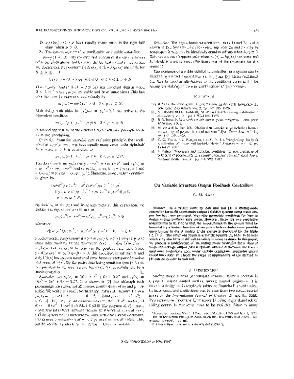 (PDF) On variable structure output feedback controllers