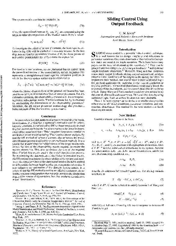 (PDF) Sliding Control Using Output Feedback | CHIMAN KWAN - Academia.edu