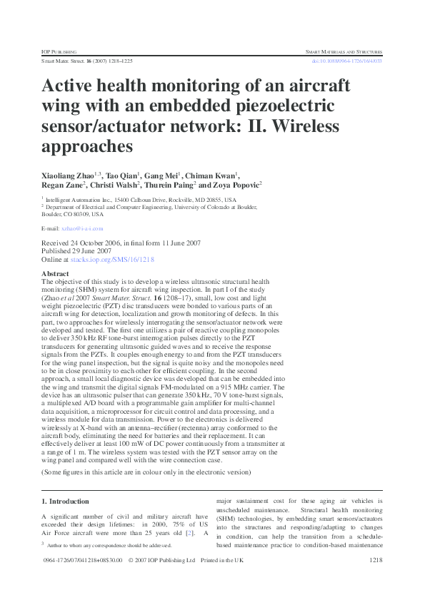 (PDF) Active health monitoring of an aircraft wing with an embedded ...