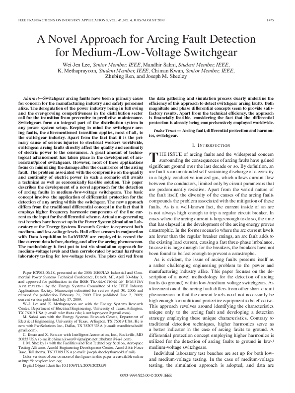 Pdf A Novel Approach For Arcing Fault Detection For Medium Low