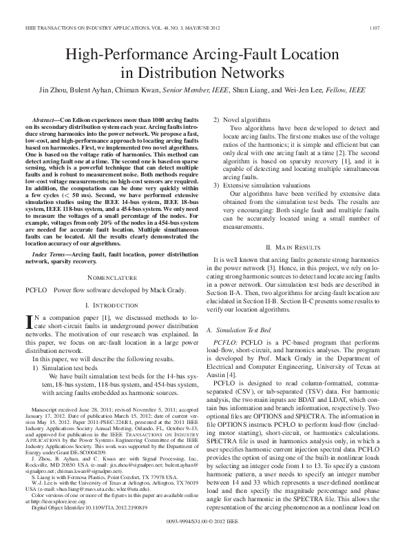 (PDF) High-Performance Arcing-Fault Location in Distribution Networks