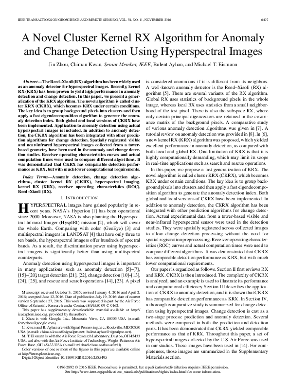 (PDF) A Novel Cluster Kernel RX Algorithm for Anomaly and Change Detection Using Hyperspectral ...
