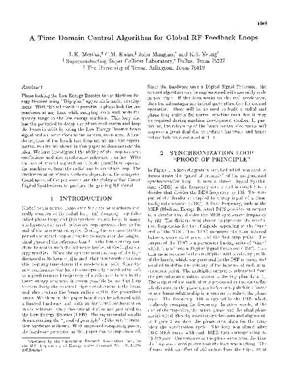 (PDF) A Time Domain Control Algorithm for Global RF Feedback Loops