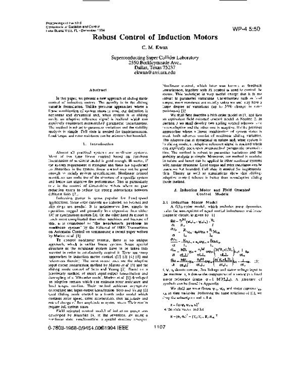 (PDF) Robust Control of Induction Motors