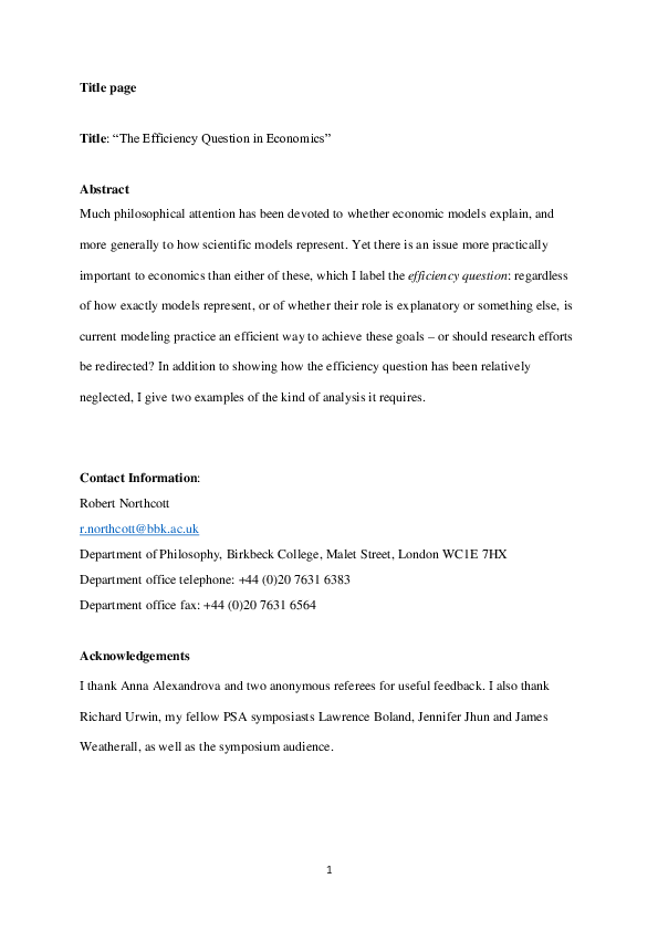 Doc The Efficiency Question In Economics