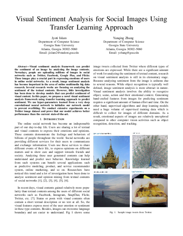 (PDF) Visual Sentiment Analysis for Social Images Using Transfer Learning Approach