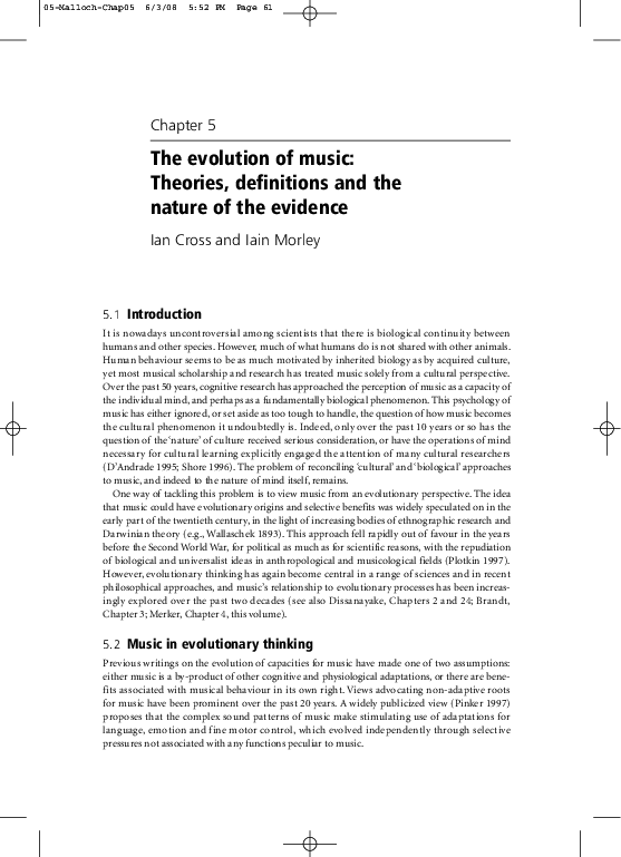 (PDF) The evolution of music: Theories, definitions and the nature of ...