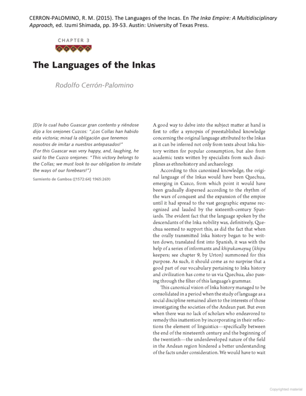 (PDF) The Languages of the Inkas