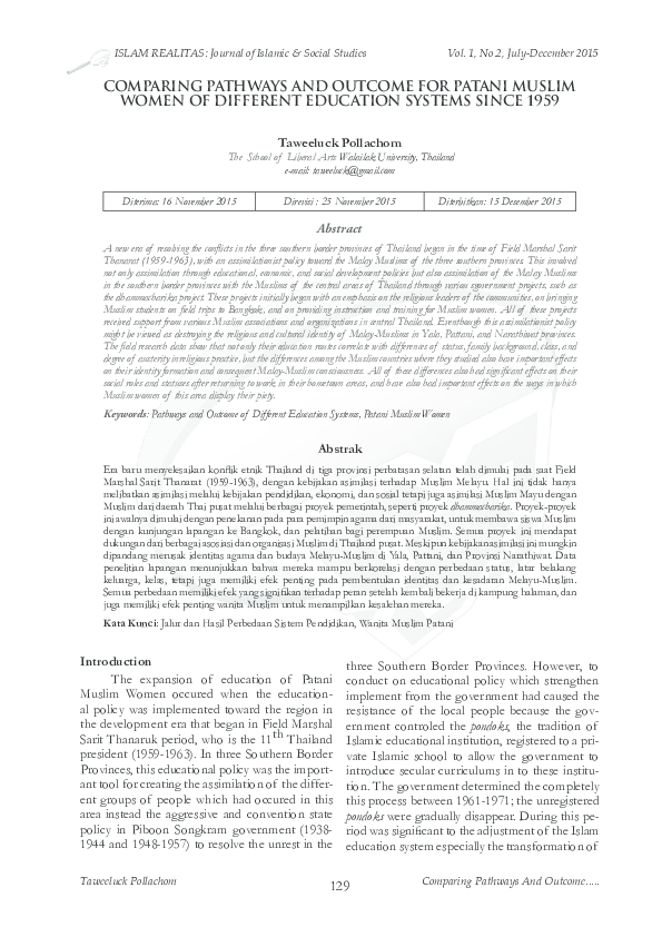 (PDF) COMPARING PATHWAYS AND OUTCOME FOR PATANI MUSLIM WOMEN OF ...