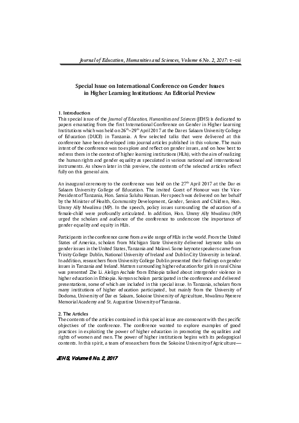 Pdf Special Issue On International Conference On Gender Issues In Higher Learning Institutions
