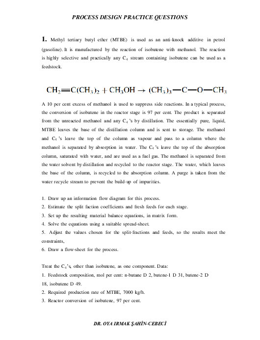 (DOC) Process design practice questions