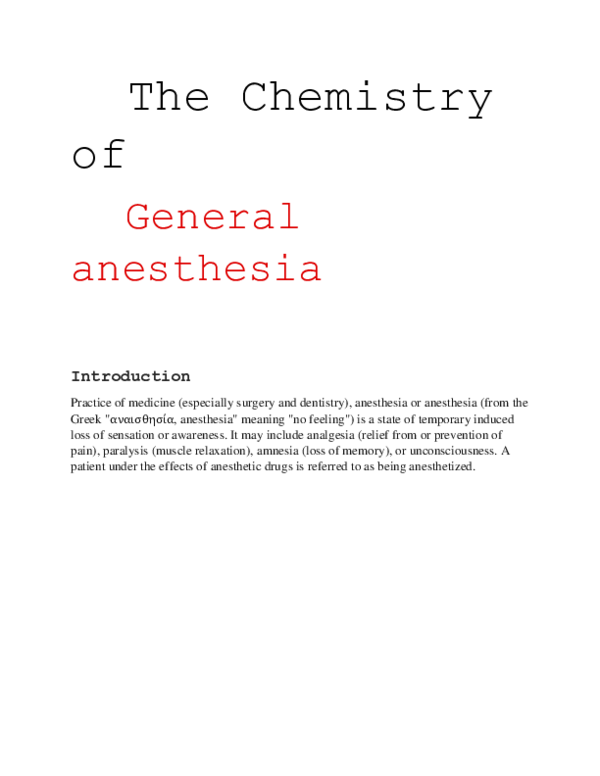(DOC) The Chemistry of General anesthesia