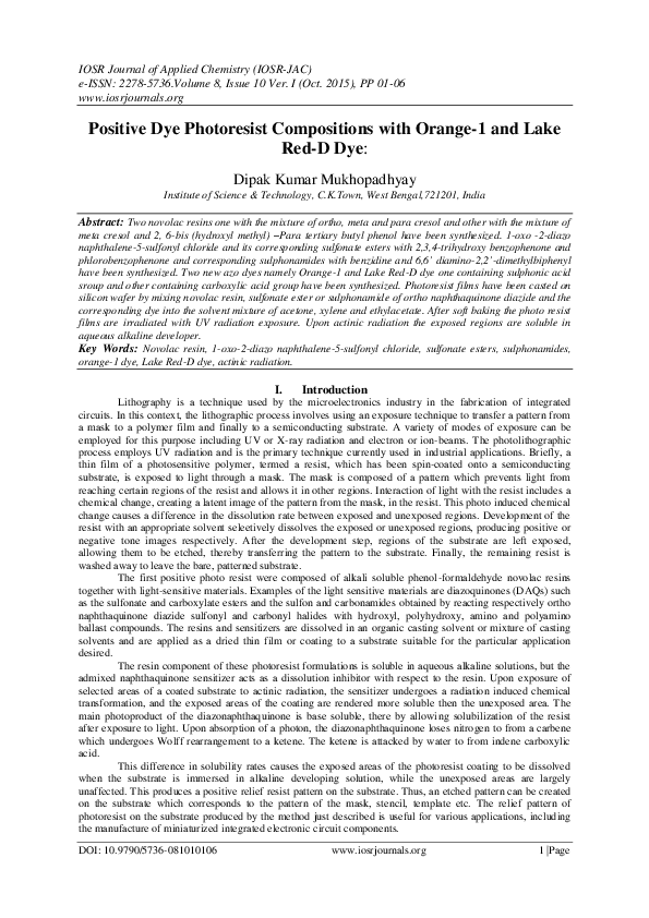 (PDF) Positive Dye Photoresist Compositions with Orange-1 and Lake Red ...