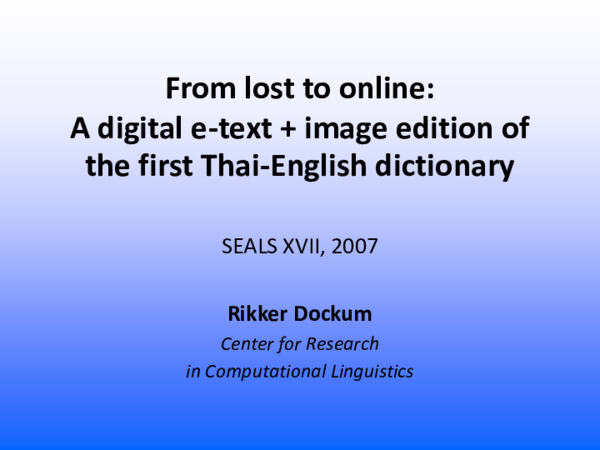 (PDF) From Lost to Online: A Digital eText + Image Edition of the First ...