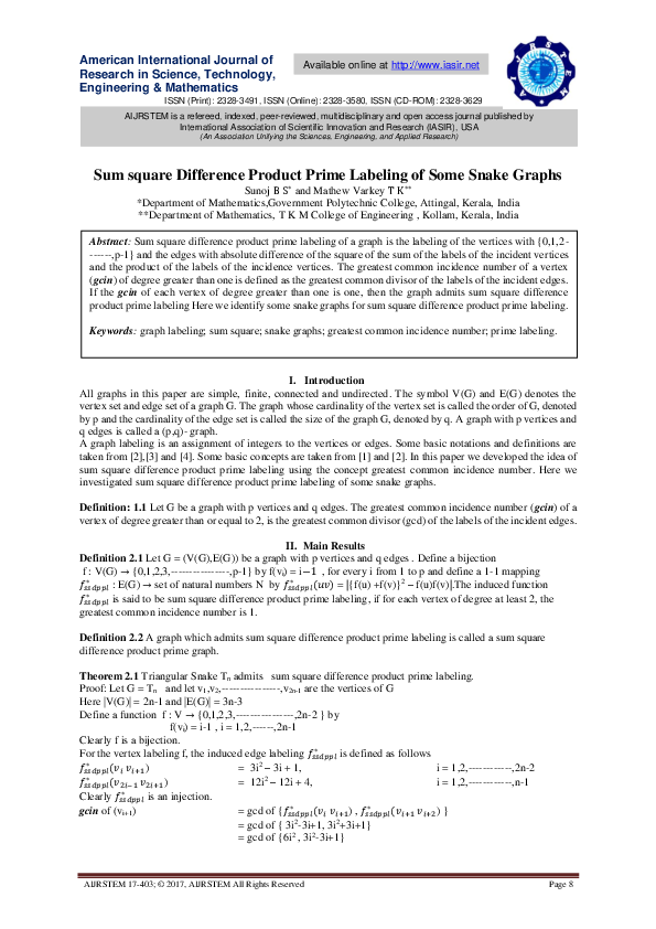 (PDF) Sum square Difference Product Prime Labeling of Some Snake Graphs