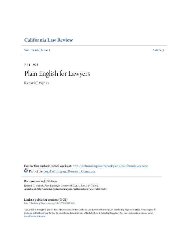 (PDF) California Law Review Plain English for Lawyers