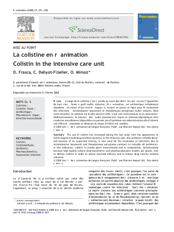 (PDF) La colistine en réanimation