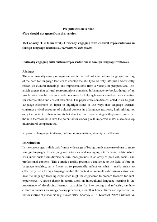 Pdf Critically Engaging With Cultural Representations In Foreign Language Textbooks