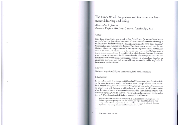 (PDF) The Inner Word: Augustine and Gadamer on Language, Meaning and Being