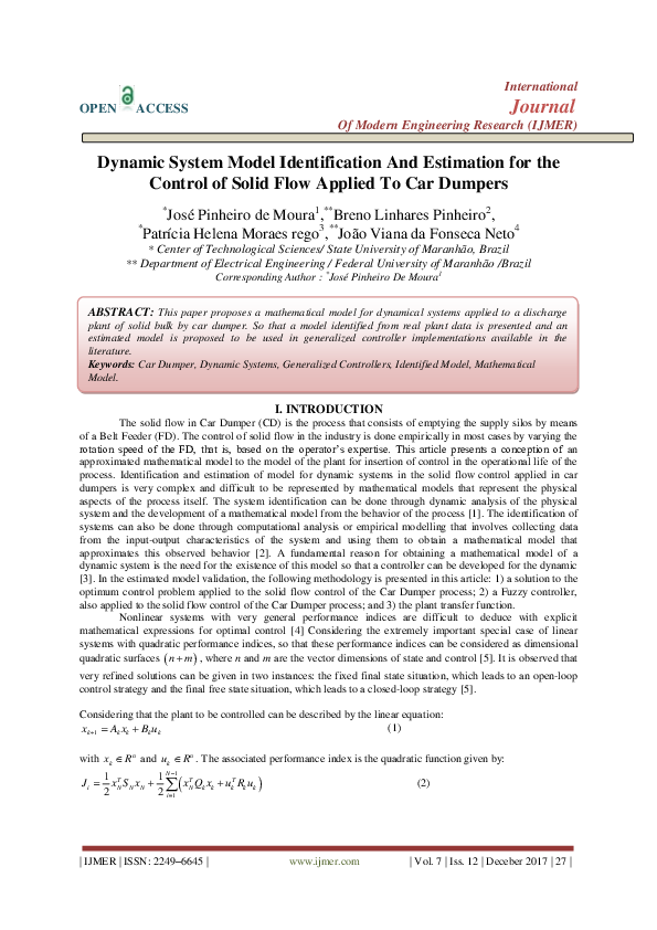 (PDF) Dynamic System Model Identification And Estimation for the ...