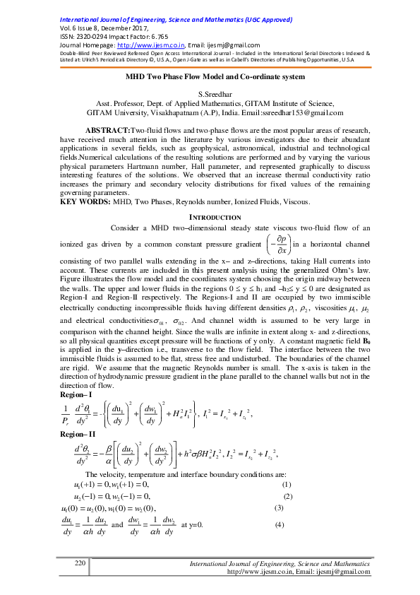 (PDF) MHD Two Phase Flow Model and Co-ordinate system