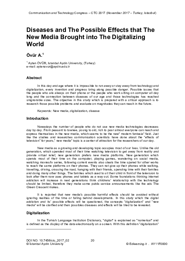 (PDF) Diseases and The Possible Effects that The New Media Brought into ...