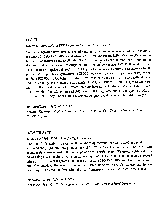 (PDF) ISO 9001: 2000 Belgesi TKY Uygulamaları için Bir Adım mı?