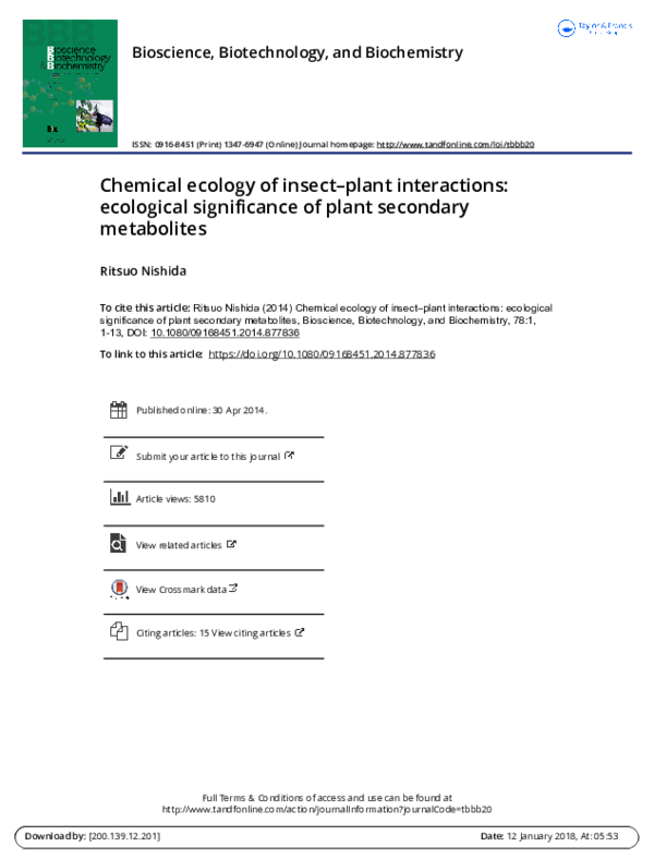 (PDF) Bioscience, Biotechnology, and Biochemistry Chemical ecology of ...