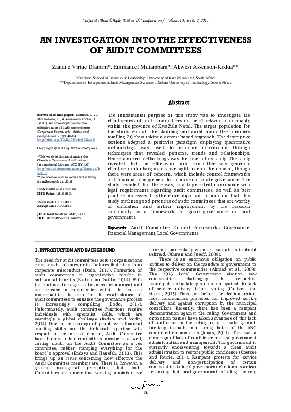 (PDF) AN INVESTIGATION INTO THE EFFECTIVENESS OF AUDIT COMMITTEES