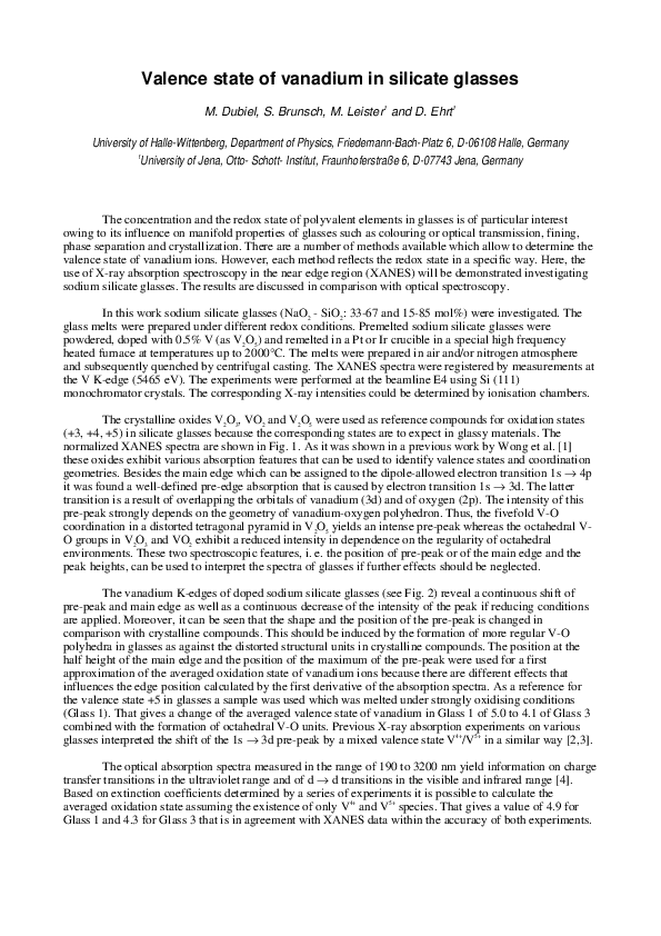 (PDF) Valence state of vanadium in silicate glasses | D. Ehrt ...
