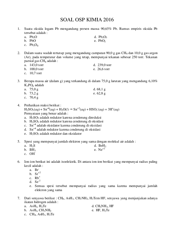 (PDF) SOAL OSP KIMIA 2016