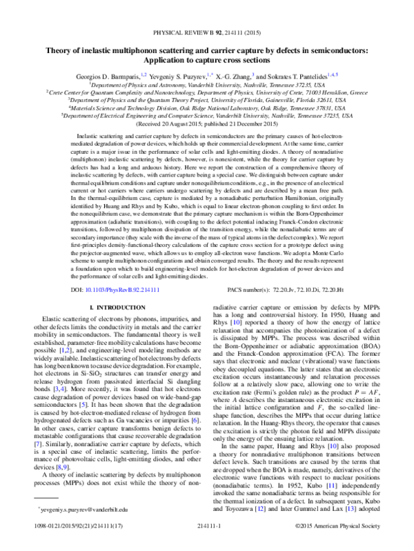 (PDF) Theory of inelastic multiphonon scattering and carrier capture by ...