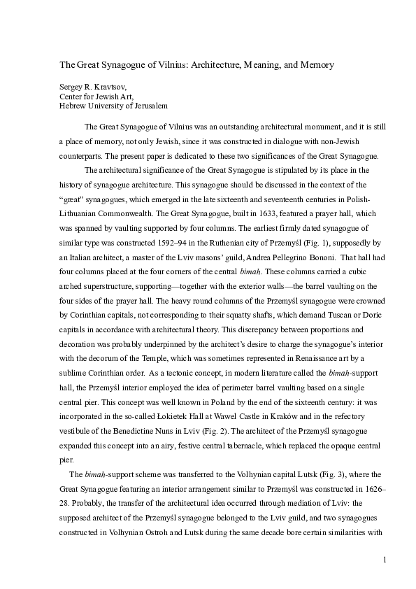 (DOC) "The Great Synagogue of Vilnius: Architecture, Meaning, and ...
