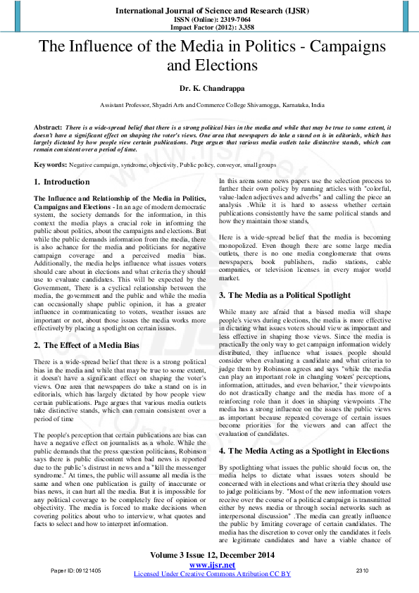 (PDF) The Influence of the Media in Politics -Campaigns and Elections