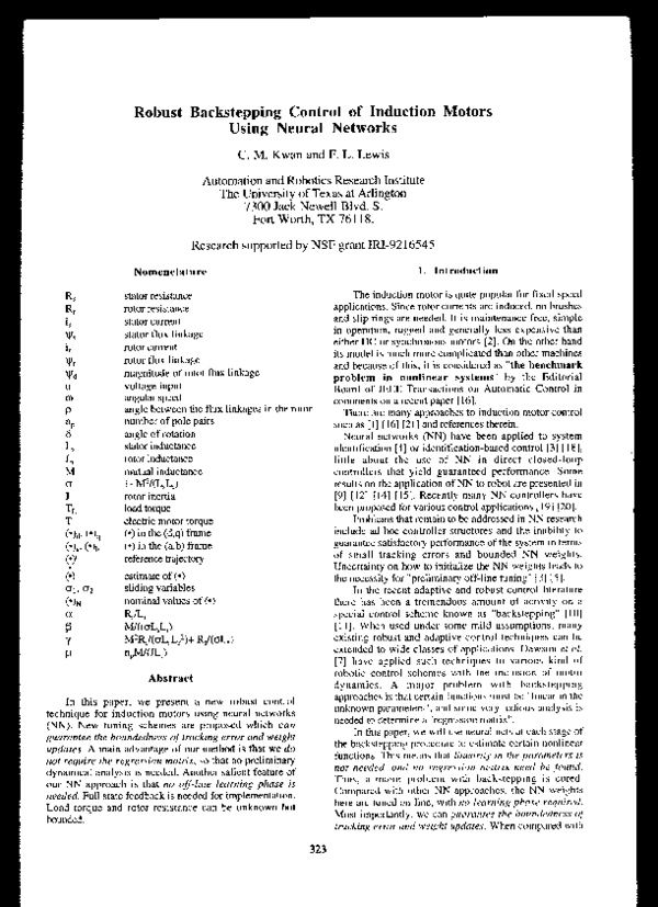 Pdf Robust Control Of Induction Motors Using Neural Networks Chiman Kwan