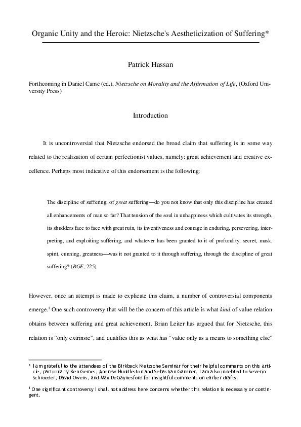 (DOC) Organic Unity and the Heroic: Nietzsche's Aestheticization of ...