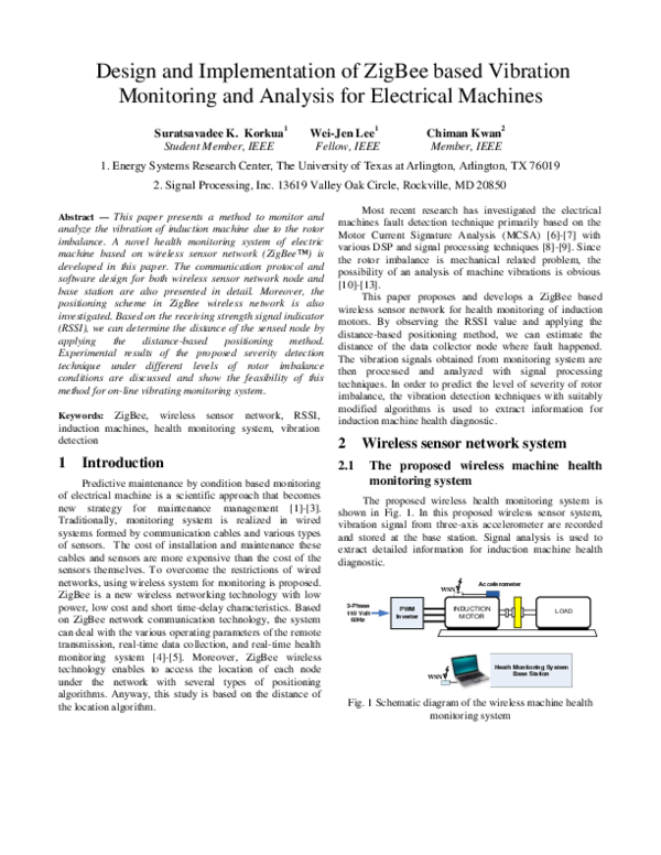 (PDF) Design and Implementation of ZigBee based Vibration Monitoring and Analysis for Electrical ...