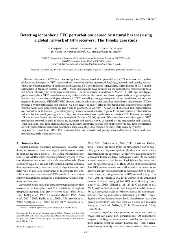 (PDF) Detecting ionospheric TEC perturbations caused by natural hazards using a global network ...