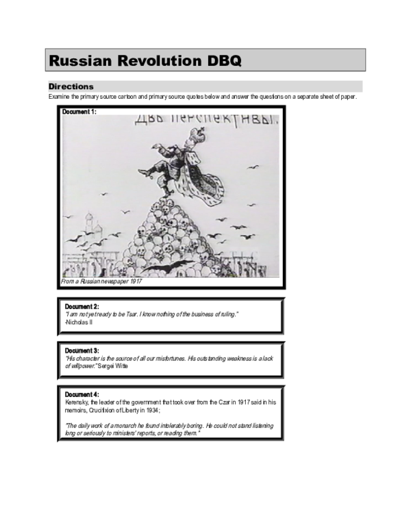 (DOC) Russian Revolution DBQ