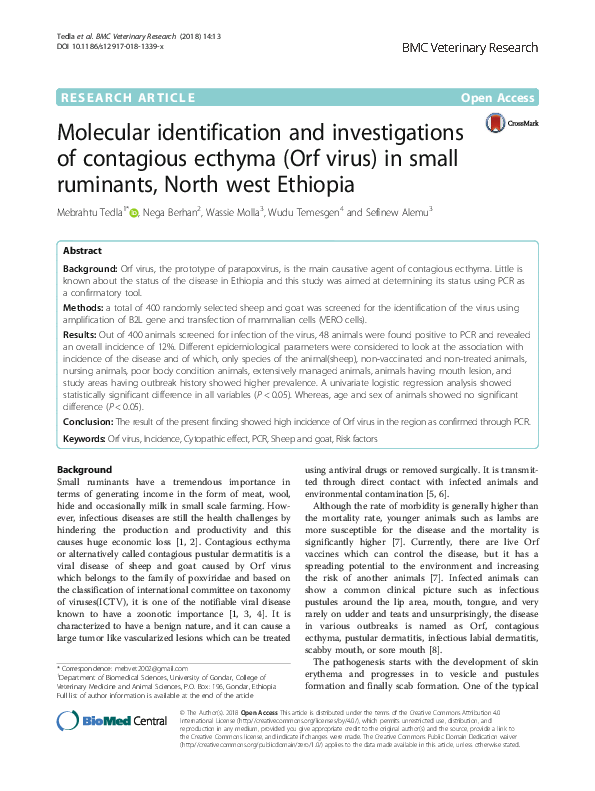 (PDF) Molecular identification and investigations of contagious ecthyma ...