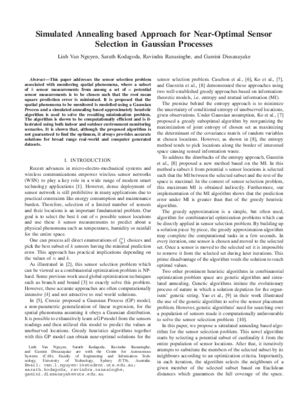 Pdf Simulated Annealing Based Approach For Near Optimal Sensor Selection In Gaussian Processes