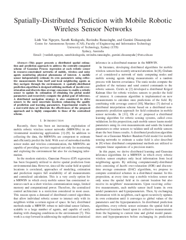 Pdf Spatially Distributed Prediction With Mobile Robotic Wireless Sensor Networks