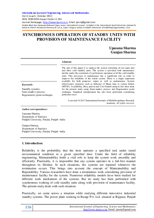(PDF) SYNCHRONOUS OPERATION OF STANDBY UNITS WITH PROVISION OF ...