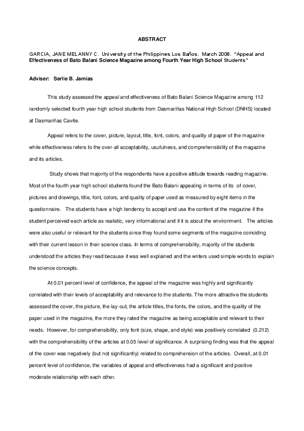 (DOC) Appeal and Effectiveness of Bato Balani Science magazine Among ...